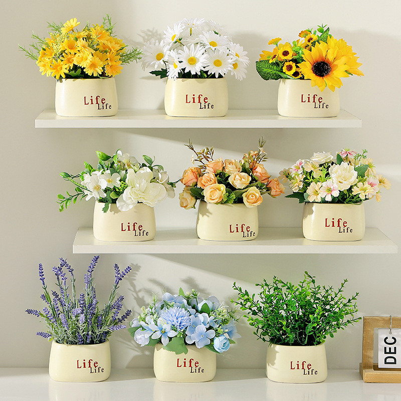 Bonsai bunga buatan manusia dan hiasan bunga palsu tumbuh-tumbuhan ...