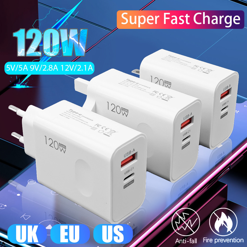 120W Super Fast Charging - Travel EU/US/UK Plugs Converter - Type C PD ...