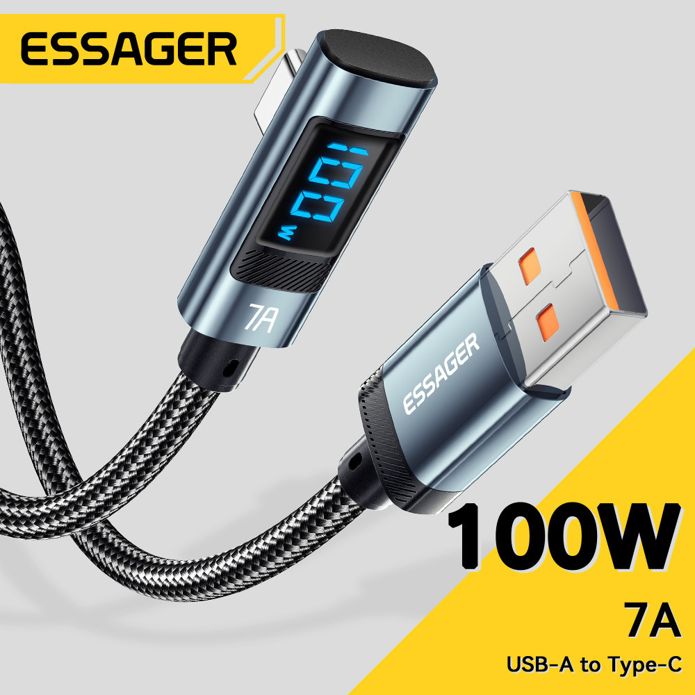 Essager 7A USB Type C Elbow Cable Display PD 100W Fast Charging USB C ...