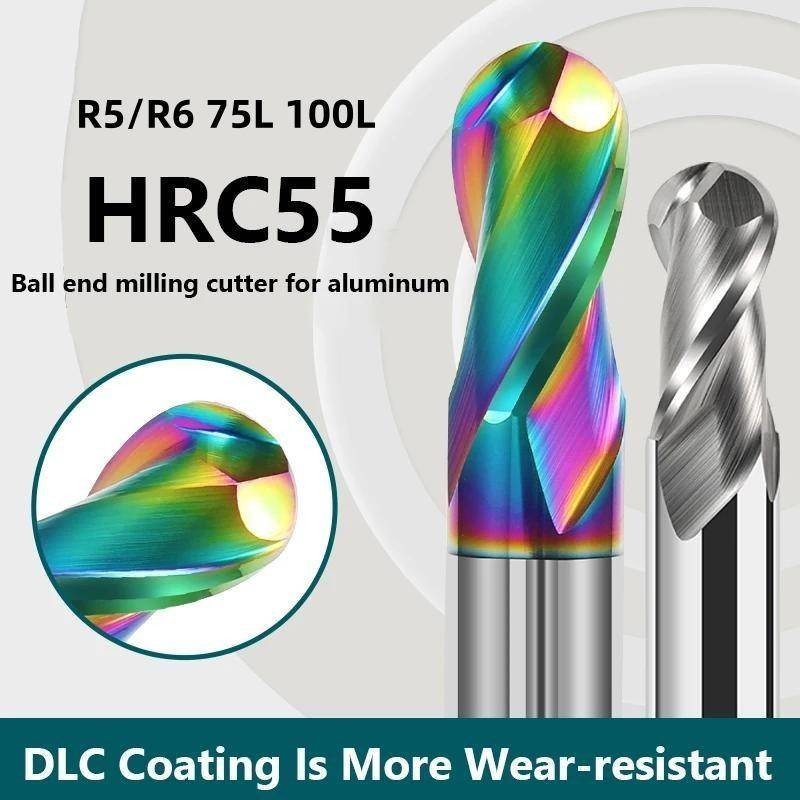 1PC HRC55 Ball Nose End Mill 2 Flutes R5-R6 75L 100L Cutting tools ...
