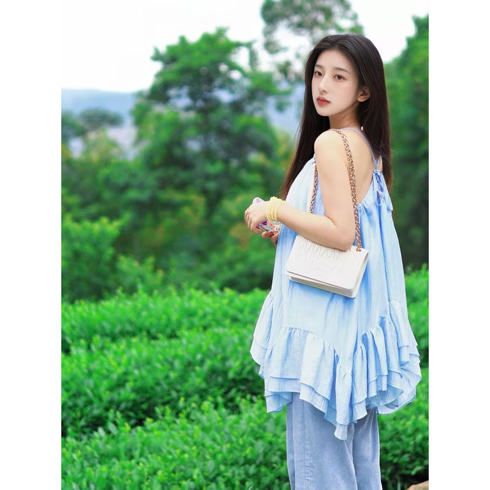 Baju suspender cuka asid biru wanita manis dan pedas bergaya niche rasa ...