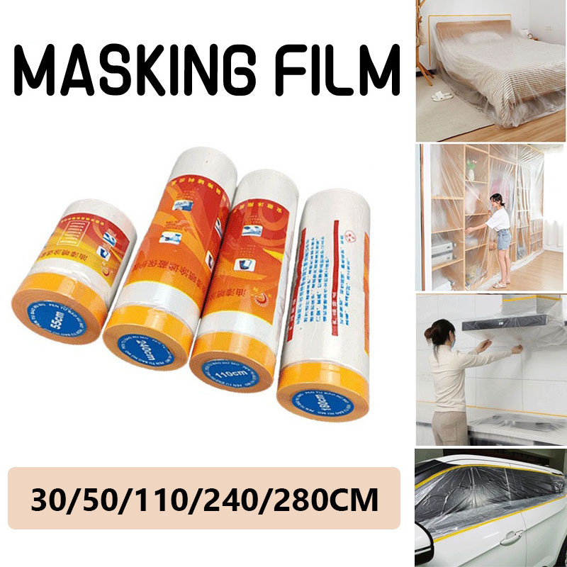 Masking Film with Tape 30/50/110/240/280CM Painting Protection Covering ...