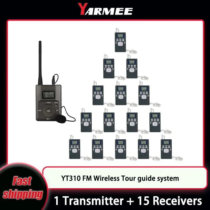 YARMEE FM Audio Wireless Tour Guide System 1 Transmitter 15 Radio ...