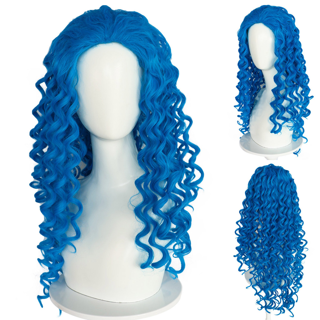 Chloe Cosplay Wig Descendants: The Rise of Red Uma Long Blue Curly Heat ...