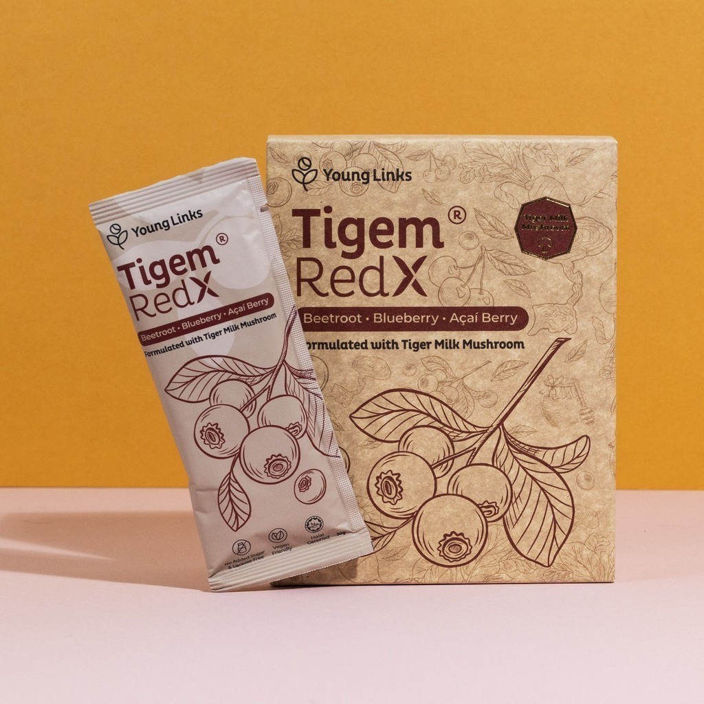 [12 SACHET] Young Links® Tigem® Red X with Tiger Milk Mushroom, Berries ...