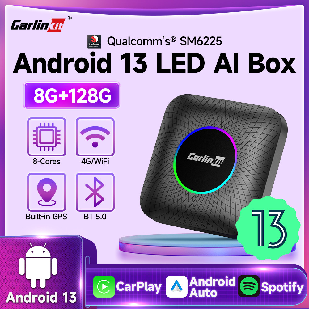 Android 13 CarlinKit CarPlay AI Box LED Qualcomm SM6225 Wireless CarPlay Android Auto Smart Car ...