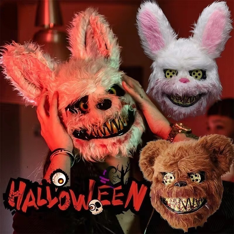 Scary Bloody Bunny Mask Masquerade LED Rabbit Mask Glowing Halloween ...