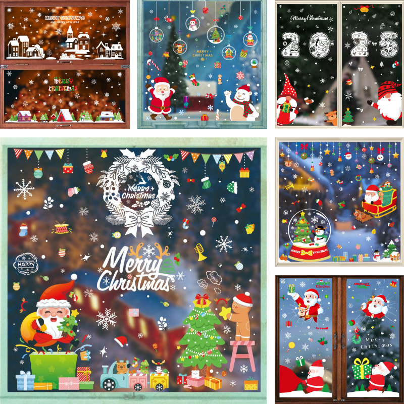 Christmas Stickers Window Wall Door Decoration Stickers Cartoon Santa ...