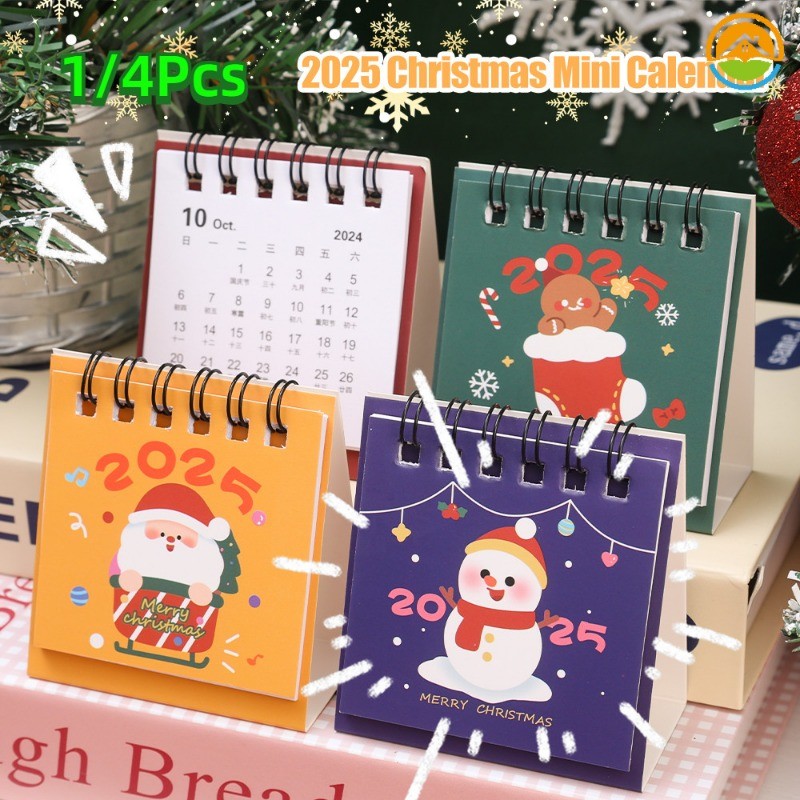1/4Pcs 2025 Mini Xmas Desk Calendar Desktop Daily Schedule Planner ...