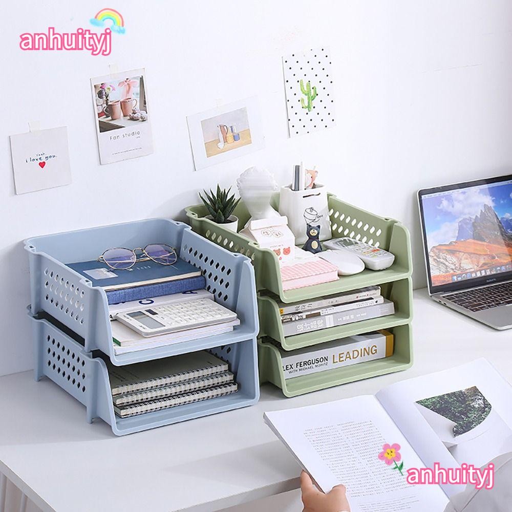 LANJ File Rack, Stackable Layered Plastic Document Tray Holder, Simple ...