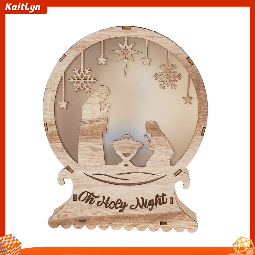 Retro Style Christmas Decoration Engraved Nativity Ornament Led Wooden ...