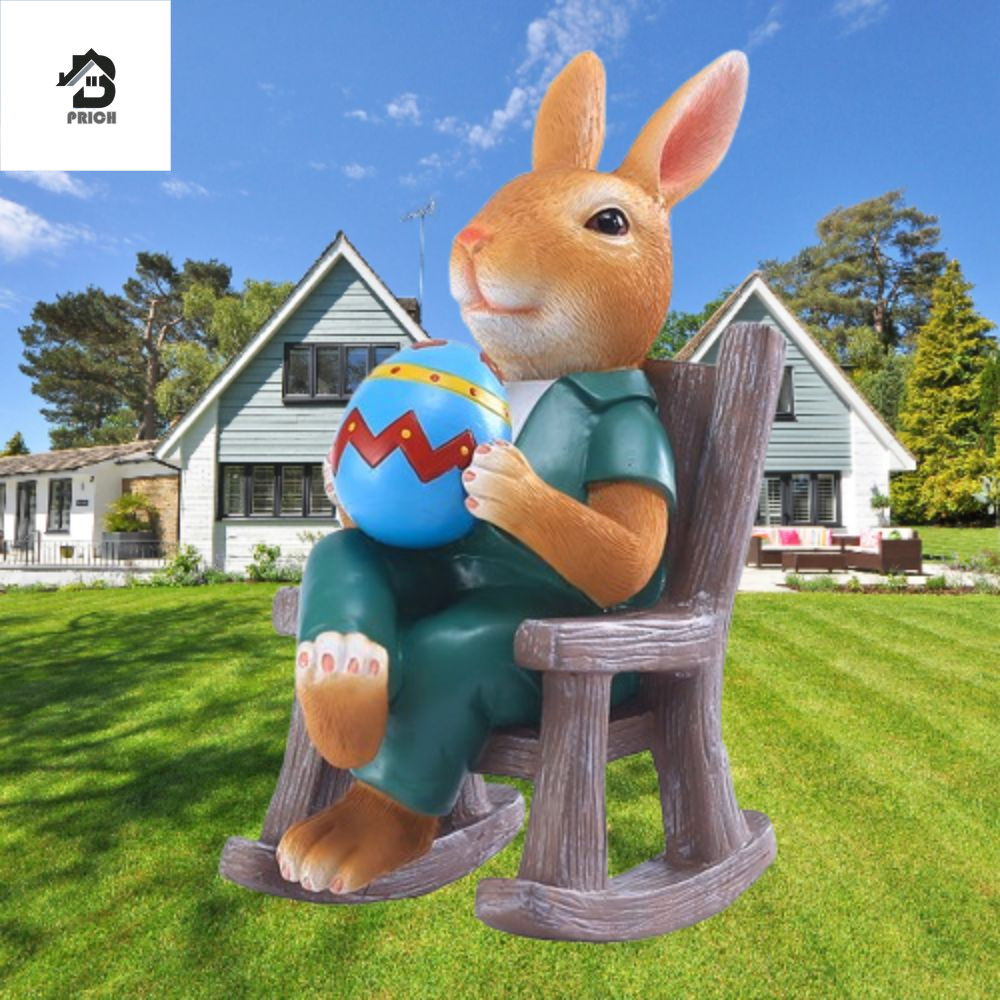 PRICH Rabbit Egg Rocking Chair Figurine, Resin Crafts Cute Easter Bunny ...