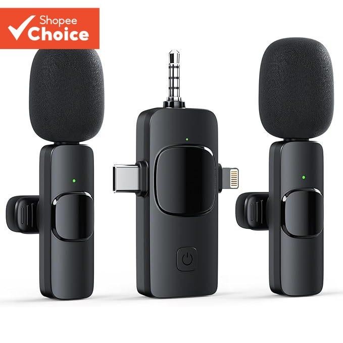 3 in 1 Wireless Lavalier Microphone for iPhone Android Camera USB-C ...