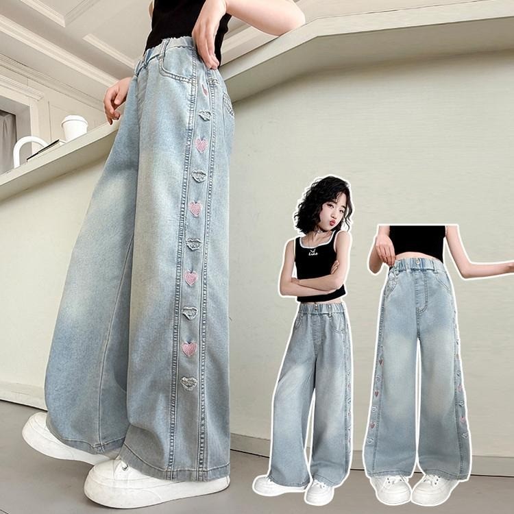 2025 Junior High Girls Straight School Jeans Washed Black Colorfast ...