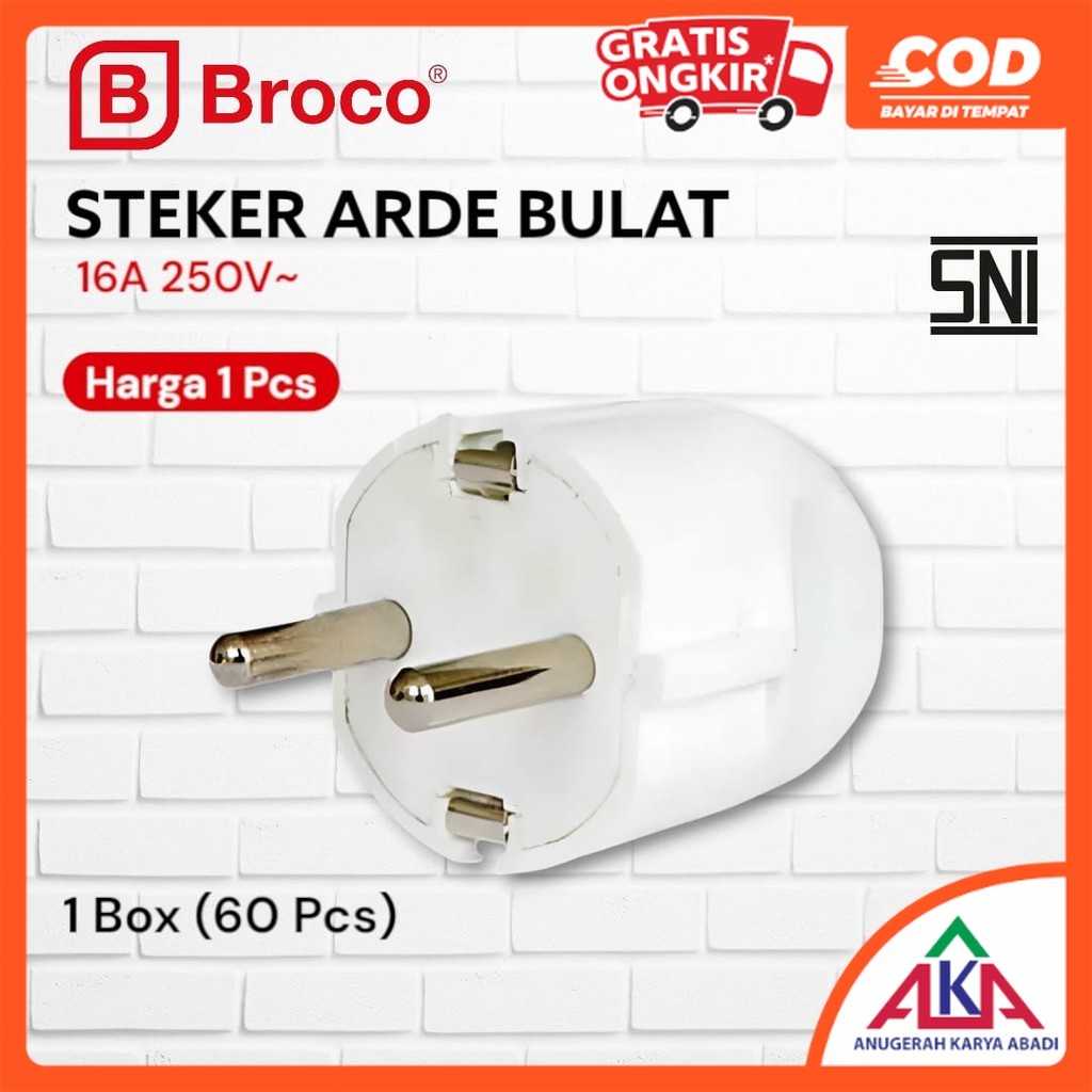 BROCO Round Ground Plug 13310 Standard Series 16A 250V White SNI ...