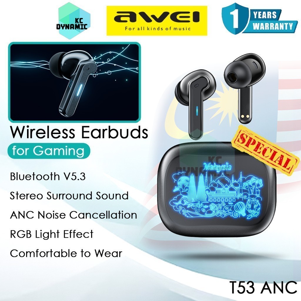 Awei T53 ANC TWS Gaming Earbuds Wireless Earbuds Gaming Headphone ...