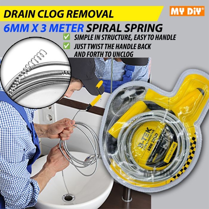 3m x 6mm Clog Free Spring Clog Removal Spring Pipe Cleaning Rod Sink ...