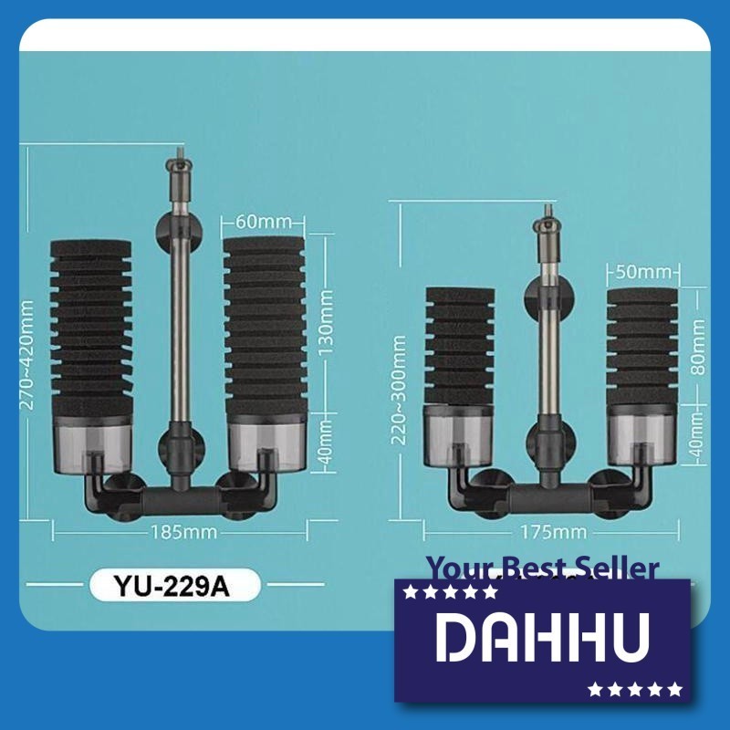 Aquarium Double Sponge Filter With Free Filter Media YU-228A / YU-229A ...