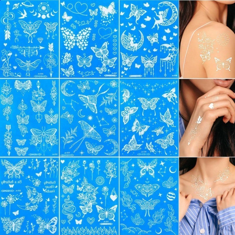 White Henna Tattoo Butterfly Temporary Tattoos for Women Lace Henna ...