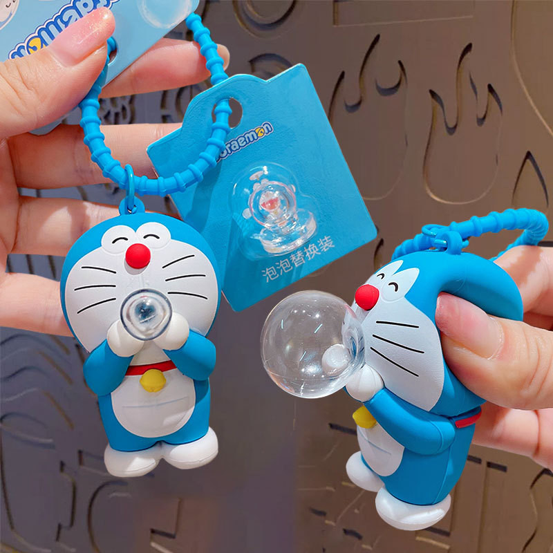 Genuine Doraemon Blowing Bubble Keychain Cute Cartoon Toy Pendant Small ...
