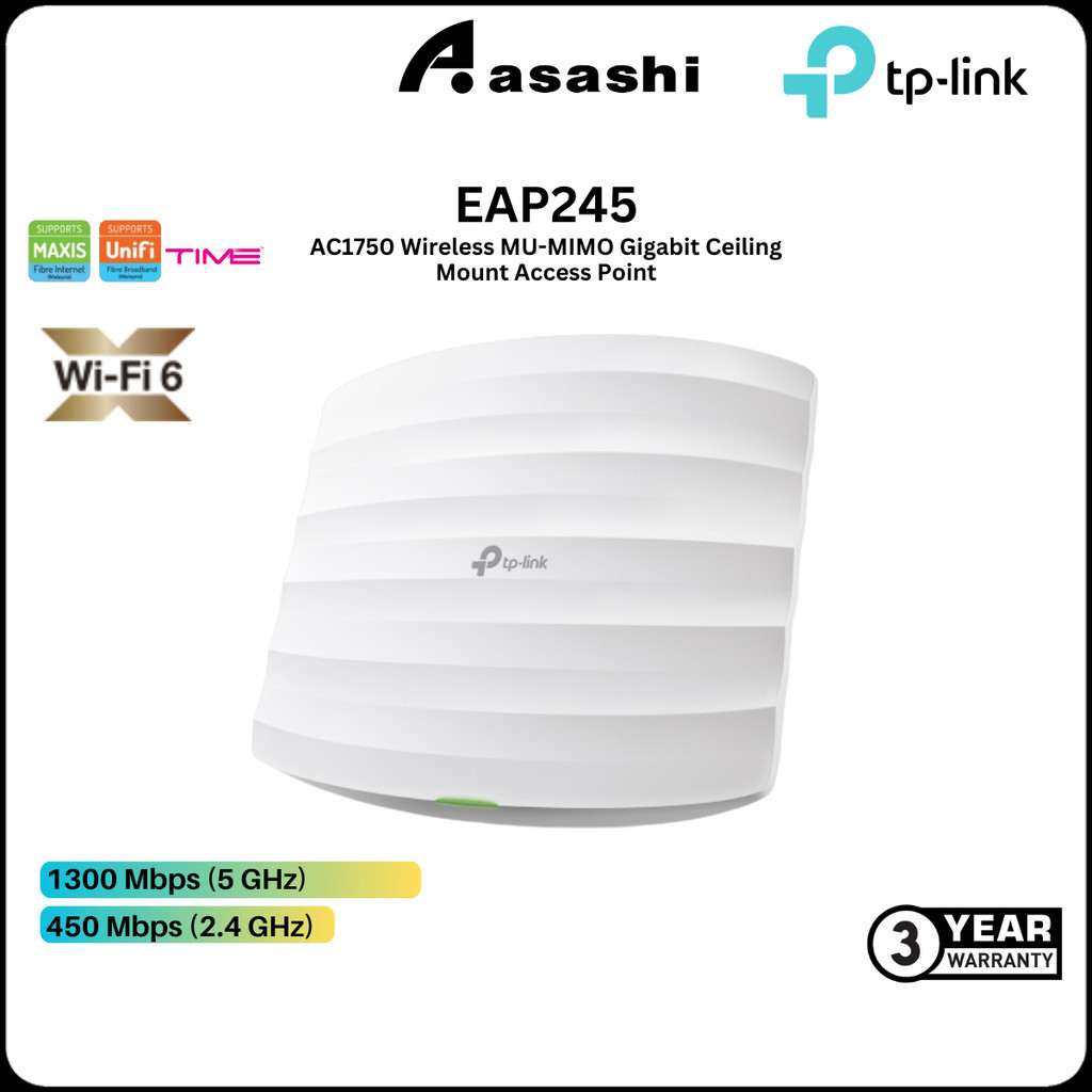 TP-Link EAP245 AC1750 Wireless MU-MIMO Gigabit Ceiling Mount Access ...