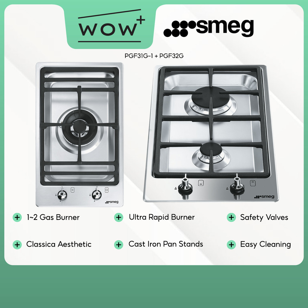 Smeg PGF31G-1 / PGF32G Built-In Hob - Stainless Steel, Featuring 30cm 1 ...