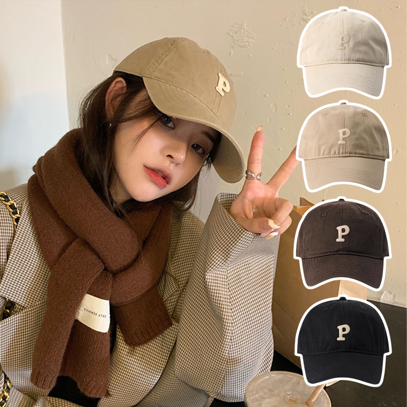 Women P-Letter Baseball Hat Sunscreen Duck Tongue Hats Solid Cotton ...