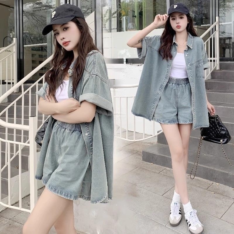 Fashion outfit new denim jacket shorts two-piece set for women ...
