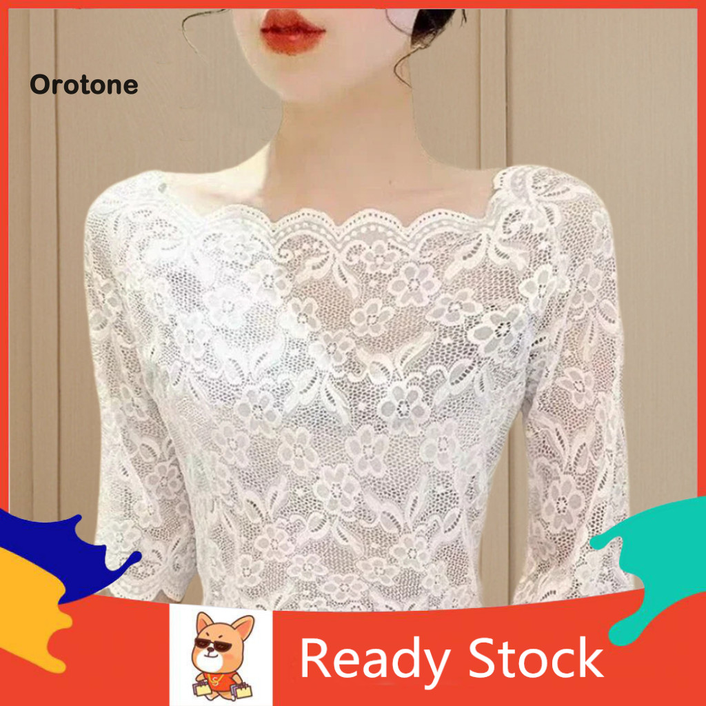 [Ready stock] One-word Collar Tops Women Tops Sexy Lace Embroidered ...