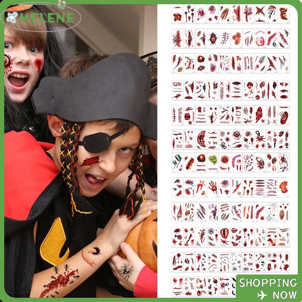 MELENE Temporary Tattoos Decals, Multicolor Bloody Scar Halloween ...