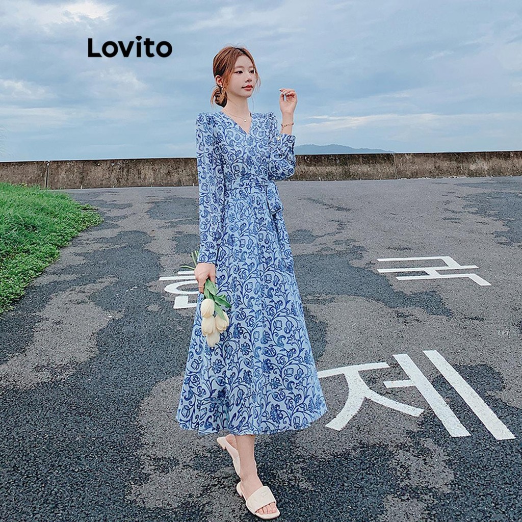 Lovito Elegant Tropical Flowers Pattern Dress for Women LMD81007 ...