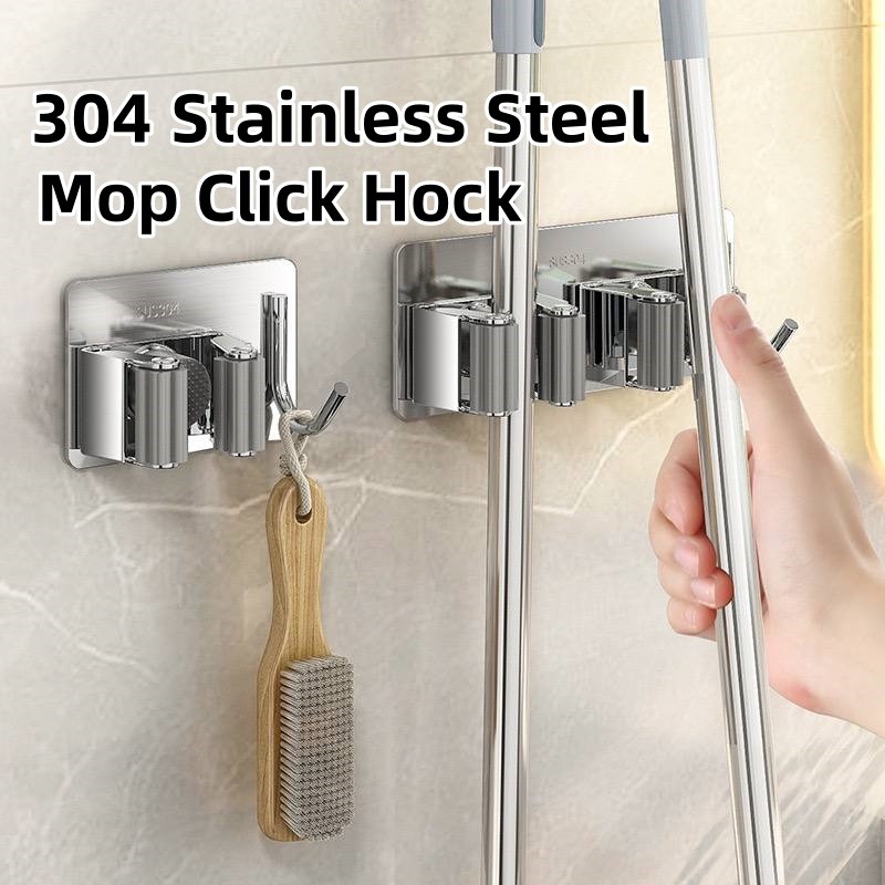 Mop Hooks Wall Mount Mop Holder Organizer 304 Stainless Steel Bathroom ...