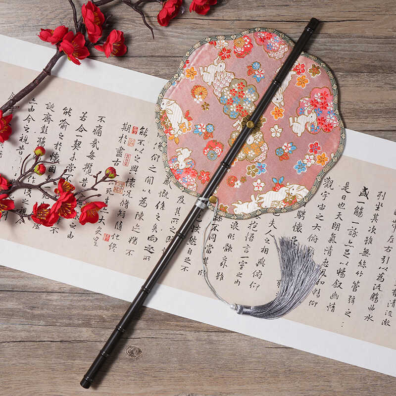 Ancient portable fan, Hanfu round fan, purple bamboo long-handled ...