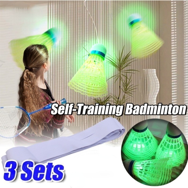 3 Sets Indoor Rebound Glowing Badminton Self Exercise Trainers Night ...