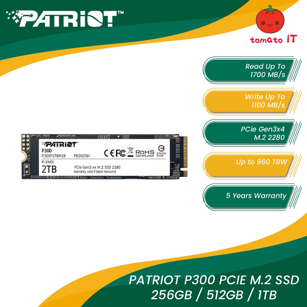 PATRIOT P300 PCle Gen 3 M.2 NVMe SSD - 1TB/512GB/256GB | Shopee Malaysia