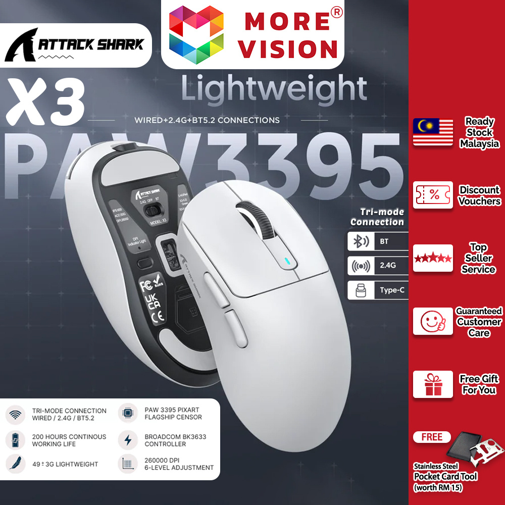 Attack Shark X3 Wireless Gaming Mouse PAW3395 Sensor Lightweight ...