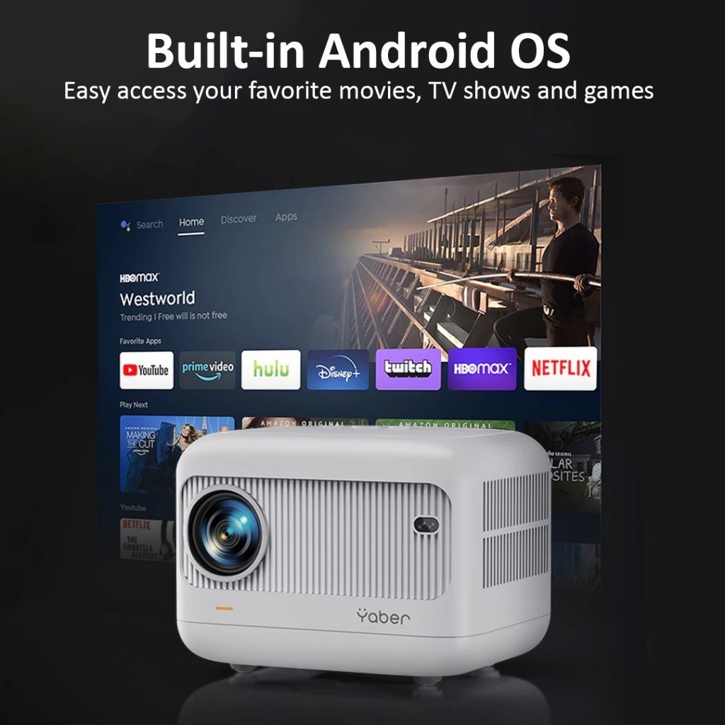 YABER L1 Lifestyle Projector | 250 ANSI Lumens | Android TV 9.0 | 5W X ...