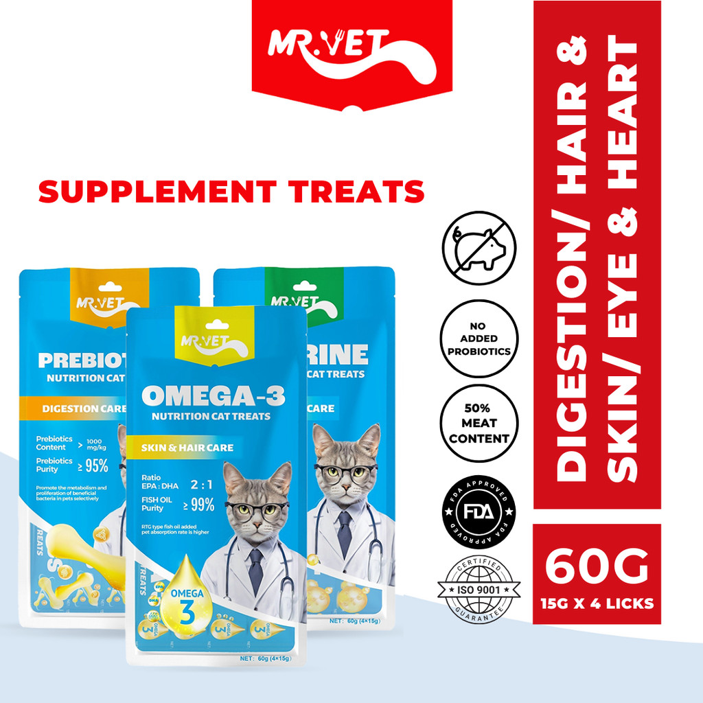 MR.VET Supplement Cat Treat Stick Taurine, Prebiotics, Omega-3 (4x15g ...