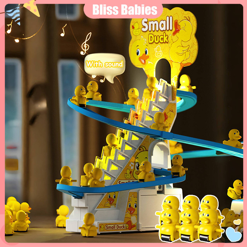 Little Duck Climbing Stairs Yellow Duck Sliding Slide Electric Track ...