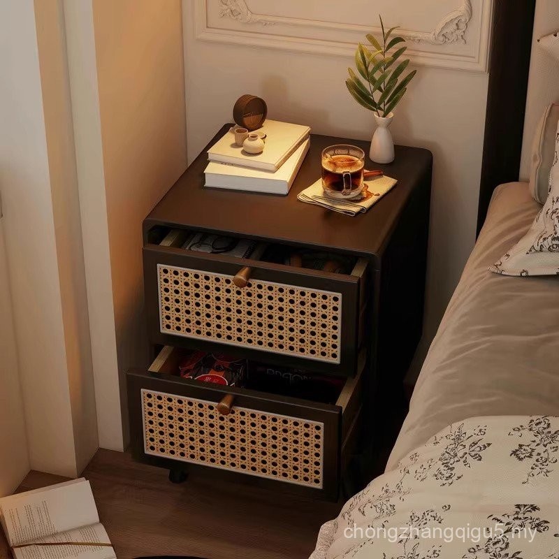 Medieval Style Bedside Table Rattan All Solid Wood Storage Cabinet ...
