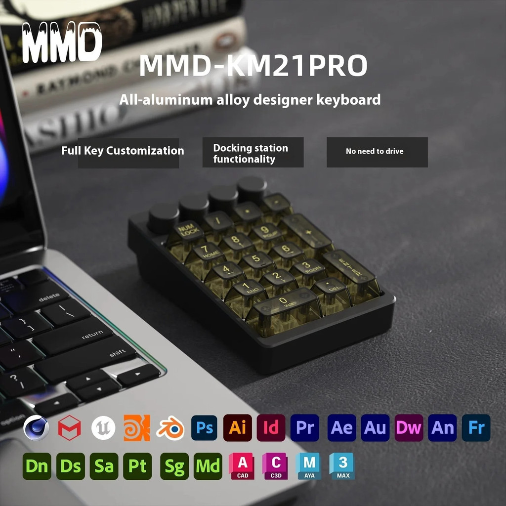MMD KM21 Pro Designer Keyboard CNC Aluminium 21 Keys Wired Transparent ...