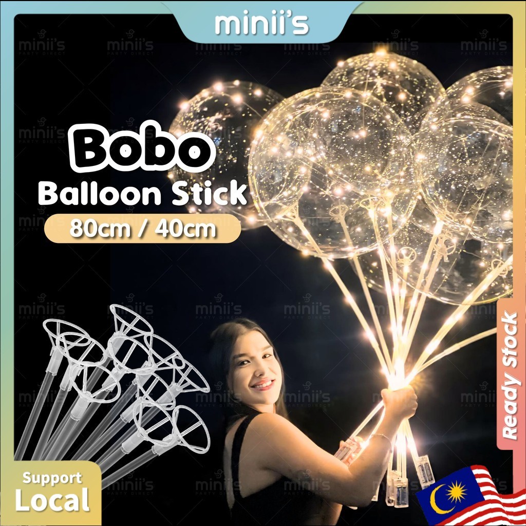 MINIIS 100pcs 40&80cm Bobo Balloon Stick With Cup Transparent Plastic ...