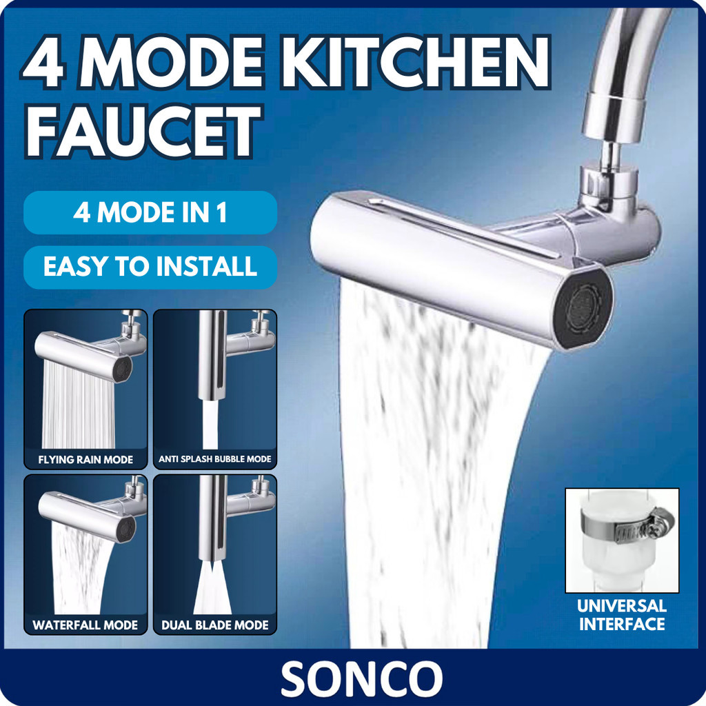 360° Rotation 4 In 1 Waterfall Kitchen Faucet Adapter Kitchen Sink ...