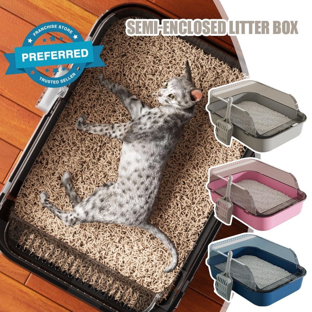 Cat Litter Box Sandbox Semi-enclosed High Side Splashproof Pet Bedpans ...