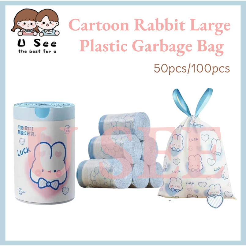 50Pcs/100Pcs Cartoon Rabbit Large Plastic Garbage Bag Drawstring ...