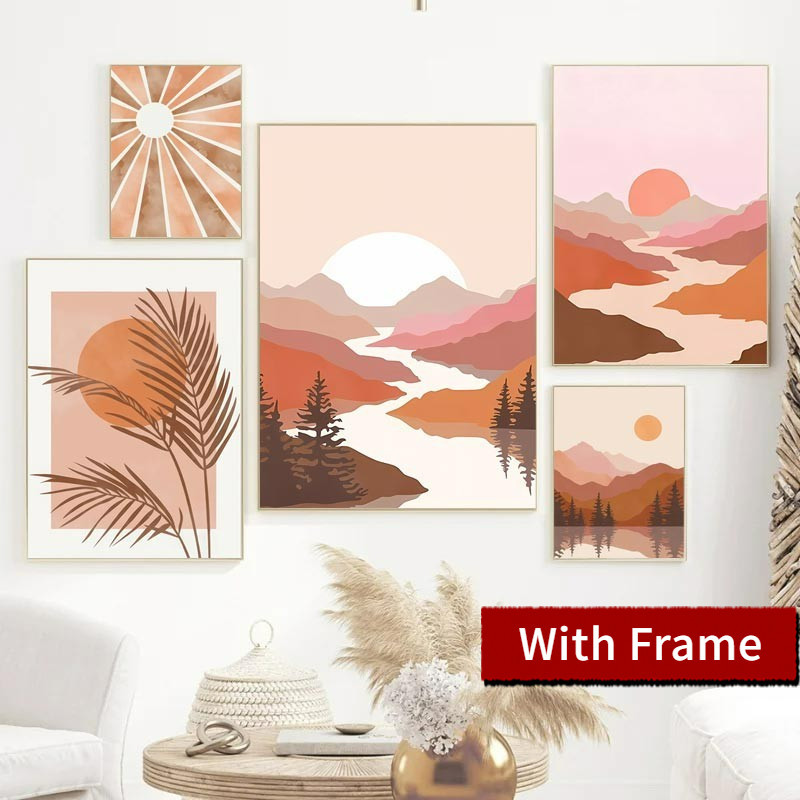 （With Frame) Mountains, Rivers, Landscapes, Posters, Sun Leaves, Canvas ...