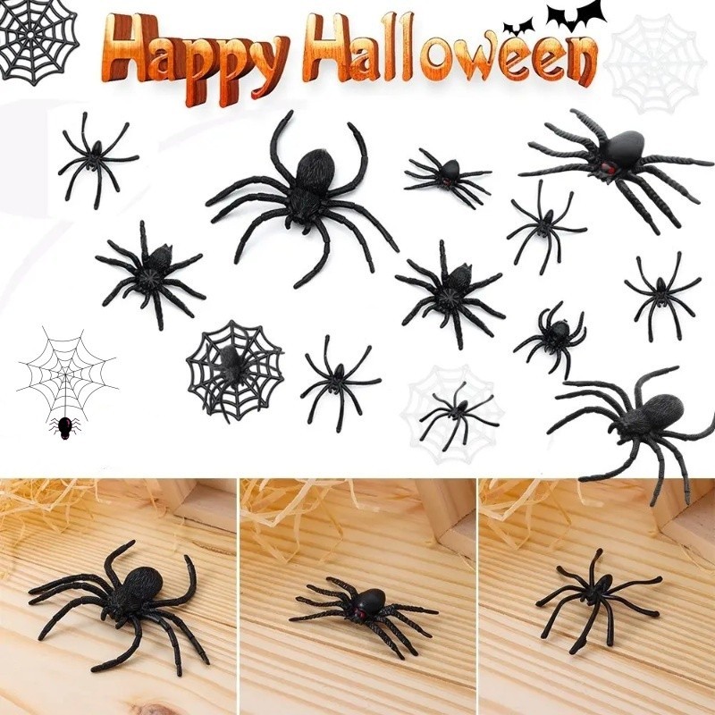 Halloween Spiders Decorations Black Plastic Spiders Haunted House ...