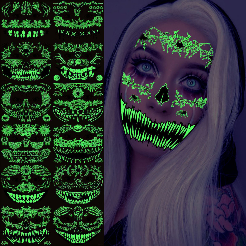 Luminous Halloween Face Tattoos Sticker Safe Glowing Tattoos Glow-in ...
