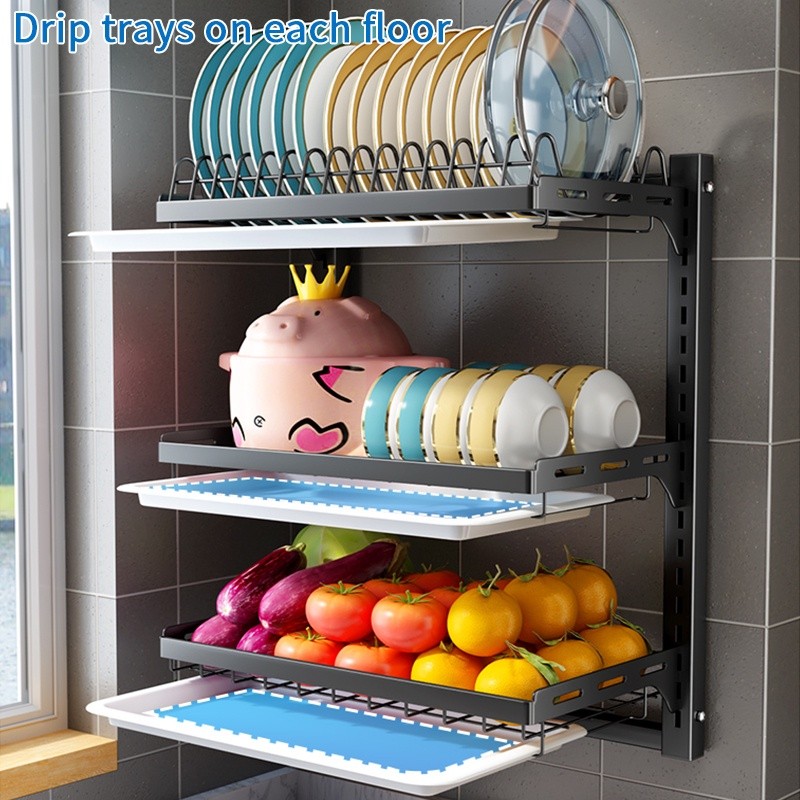 Wall Mounted Dish Rack Stainless Steel Kitchen Rack Drainer Rak Pinggan ...