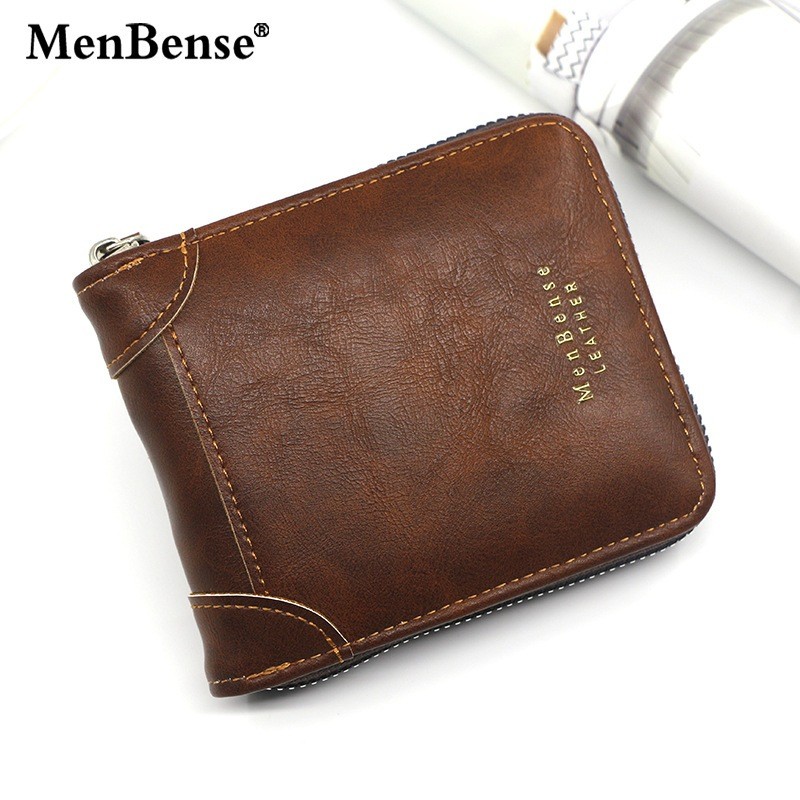 MenBense Men's Short Wallet Men Leather Zipper Coin Purse Card Pocket ...